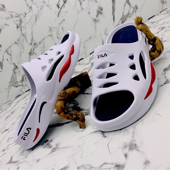Fila | Shoes | Mens Fila Ray Tracer White Navy Red Slides | Poshmark